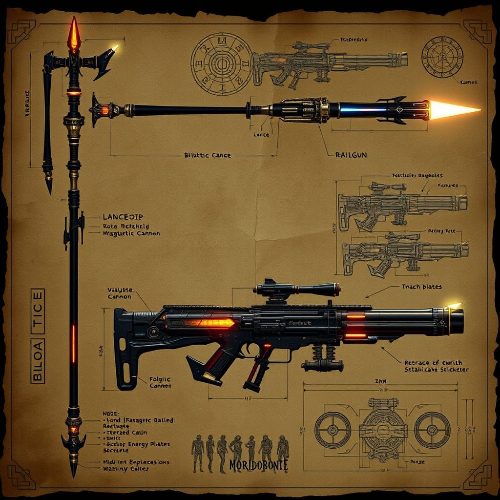 Legendary Arcane-Tech Weapon Concept Art Sheet - AI Art