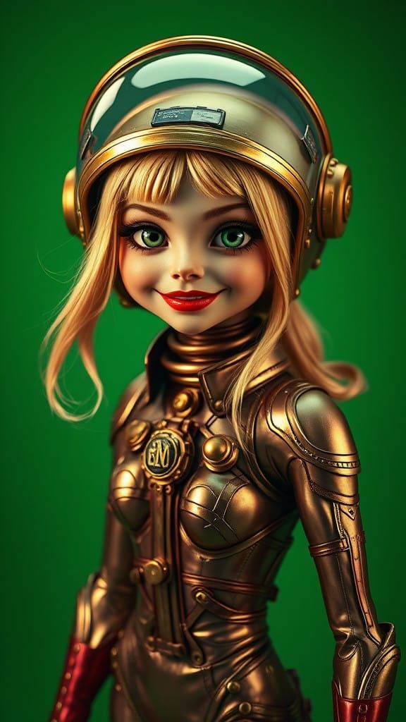 Steampunk Alien Goddess in Brass Spacesuit and Red... - AI Art