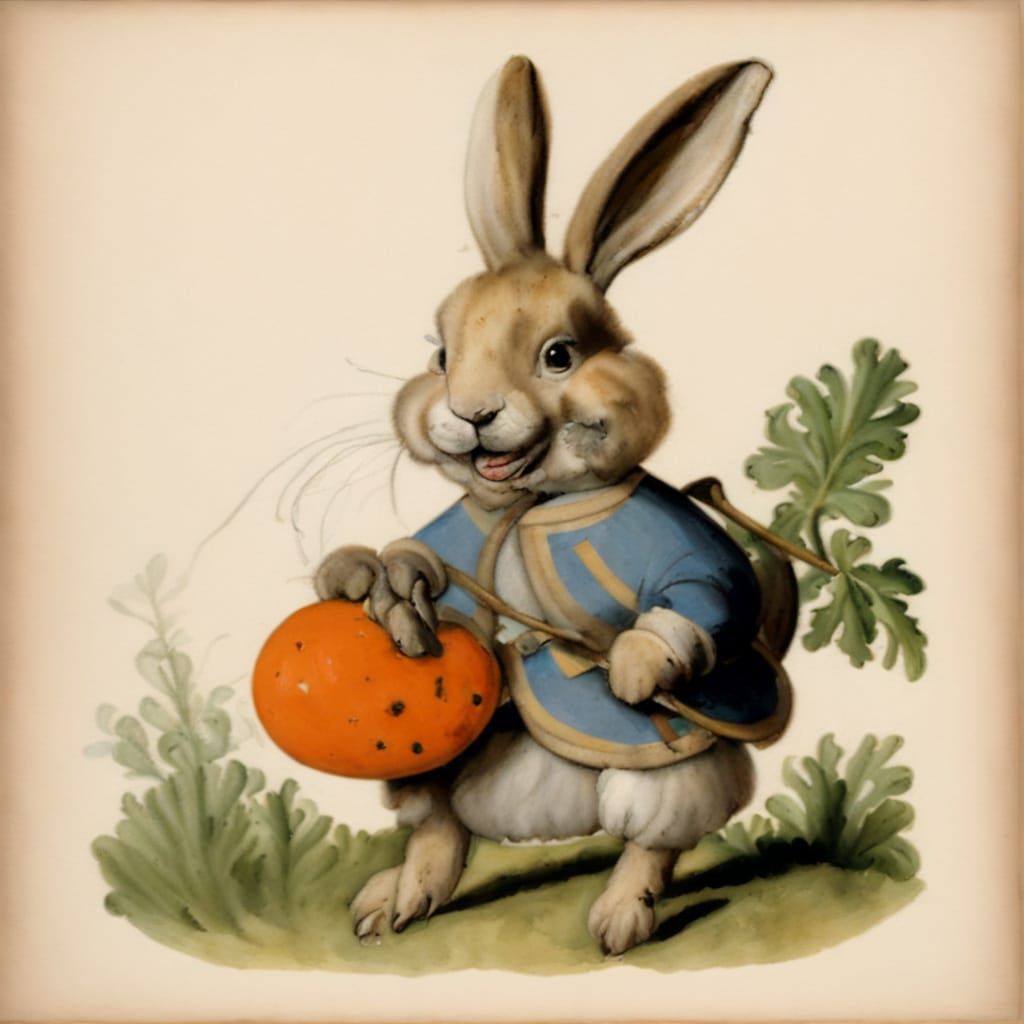 Baroque Rabbit Wields Imperfect Carrot Shield - AI Art