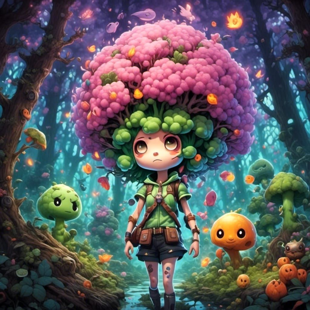 Broccoli Nita and the Dual Spirits of Good and Evil - AI Generated Artwork - NightCafe Creator