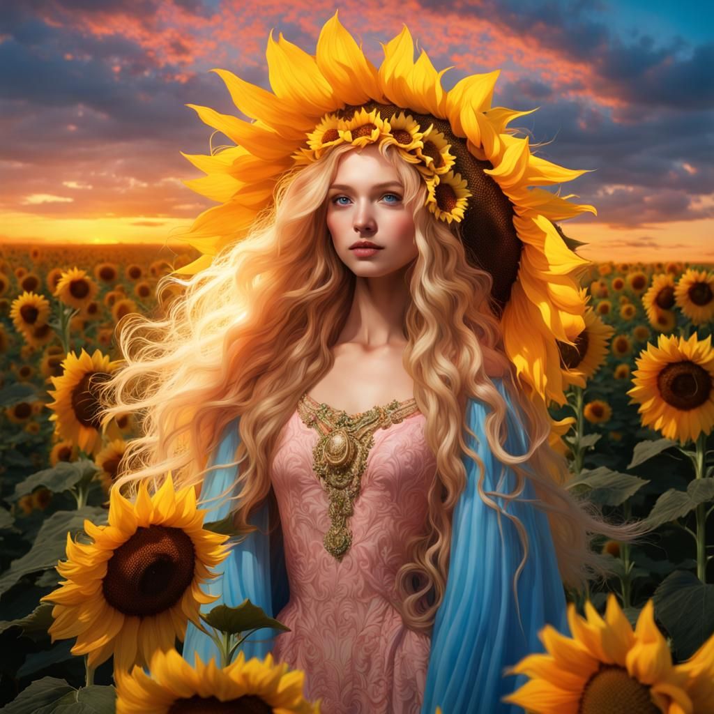 beautiful lady angel with extra long flowing golden hair .her gown is ...