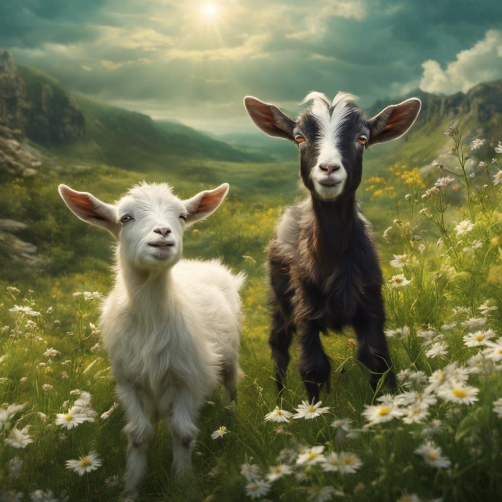 Baby goats playing! - AI Generated Artwork - NightCafe Creator