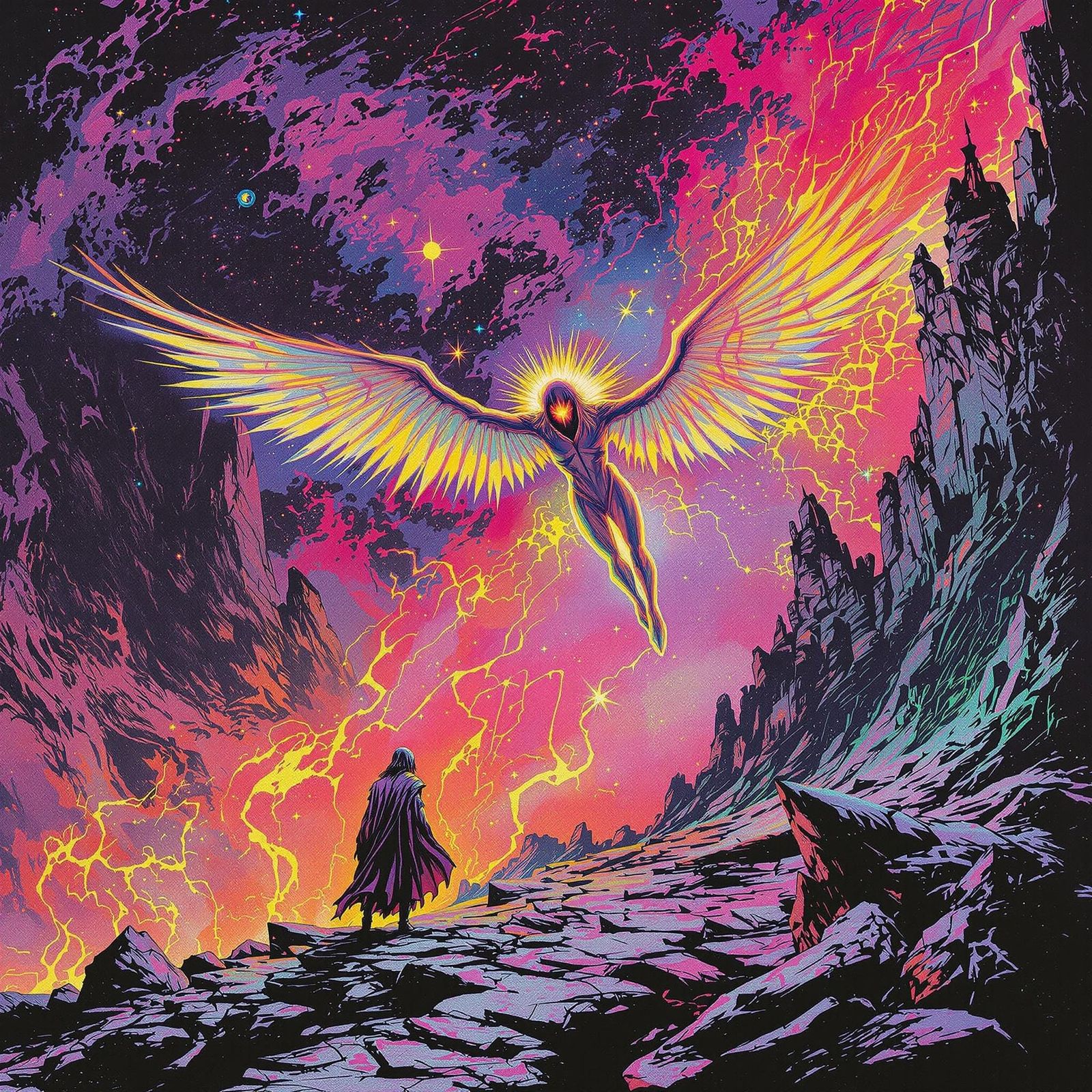 Swooping Angel - Dark Fantasy Angel with Jagged Edges in Ne...