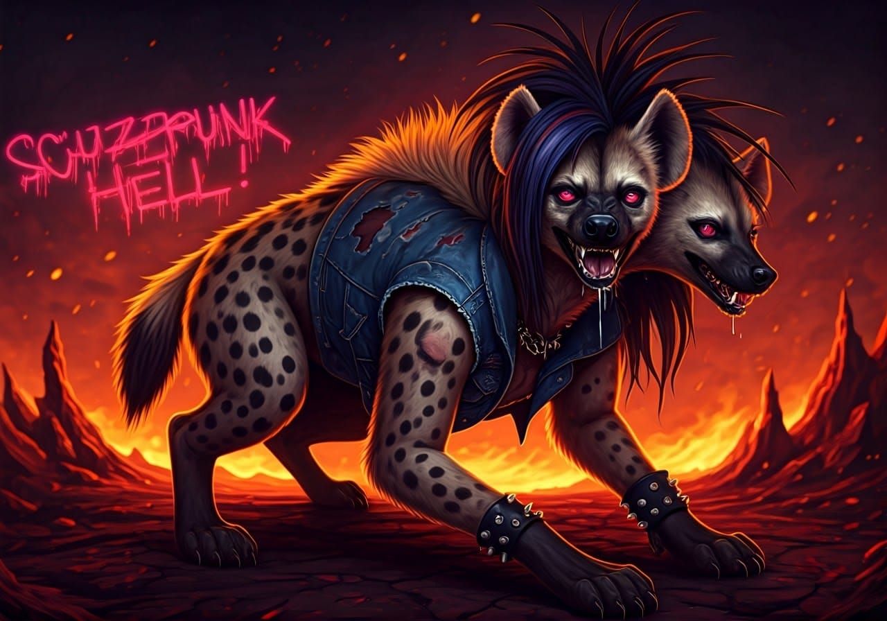 Two Heads are Better than One - Three-Headed Punk Hyena Guar...