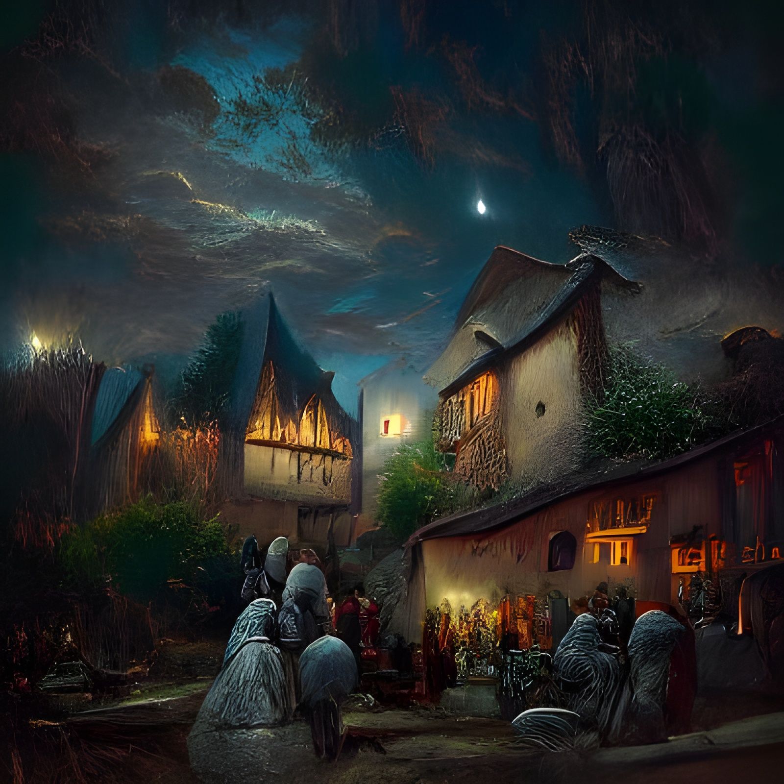 Medieval Village At Night - AI Generated Artwork - NightCafe Creator