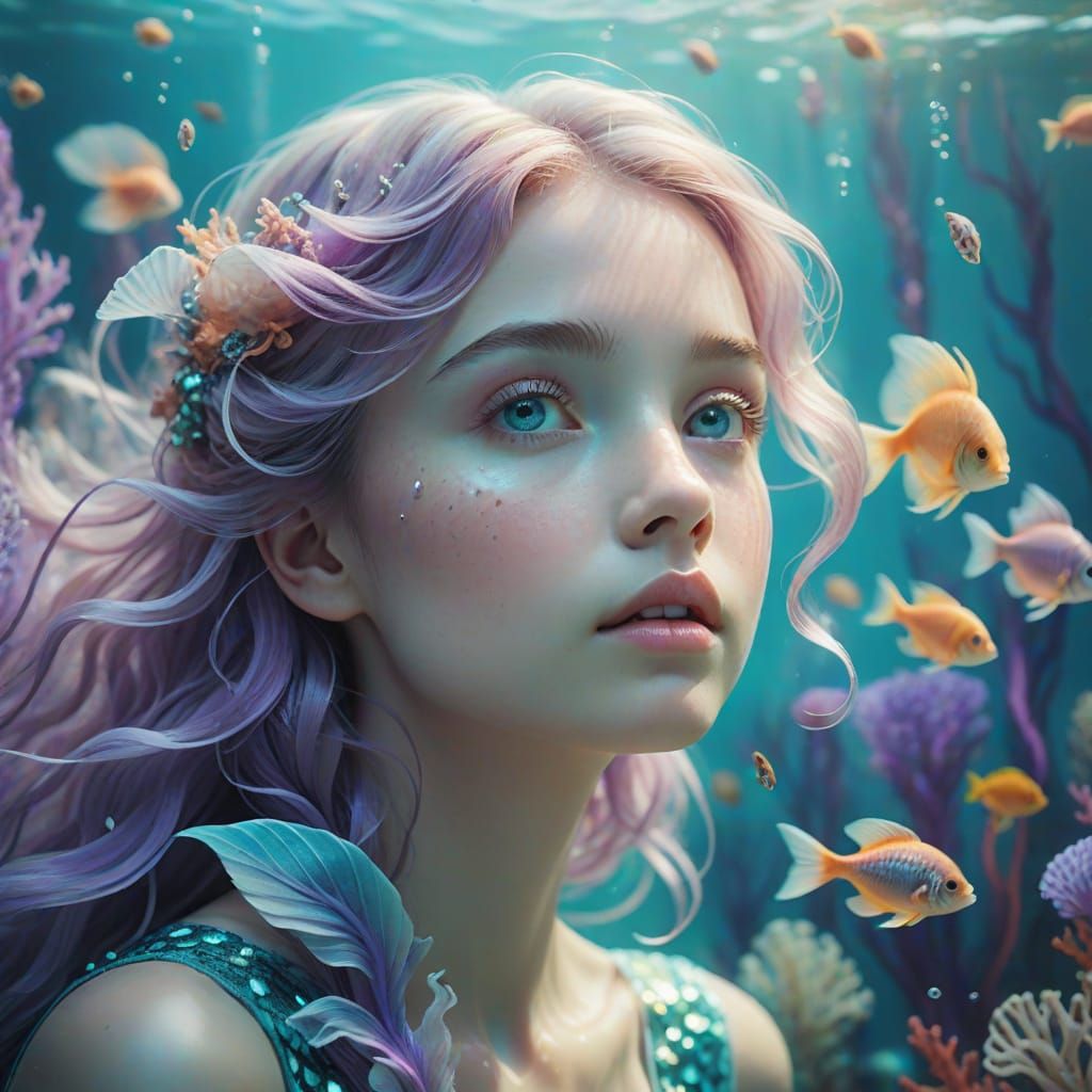 Mermaid Worlds - Surrealistic Mermaid Portrait in a Vibrant ...
