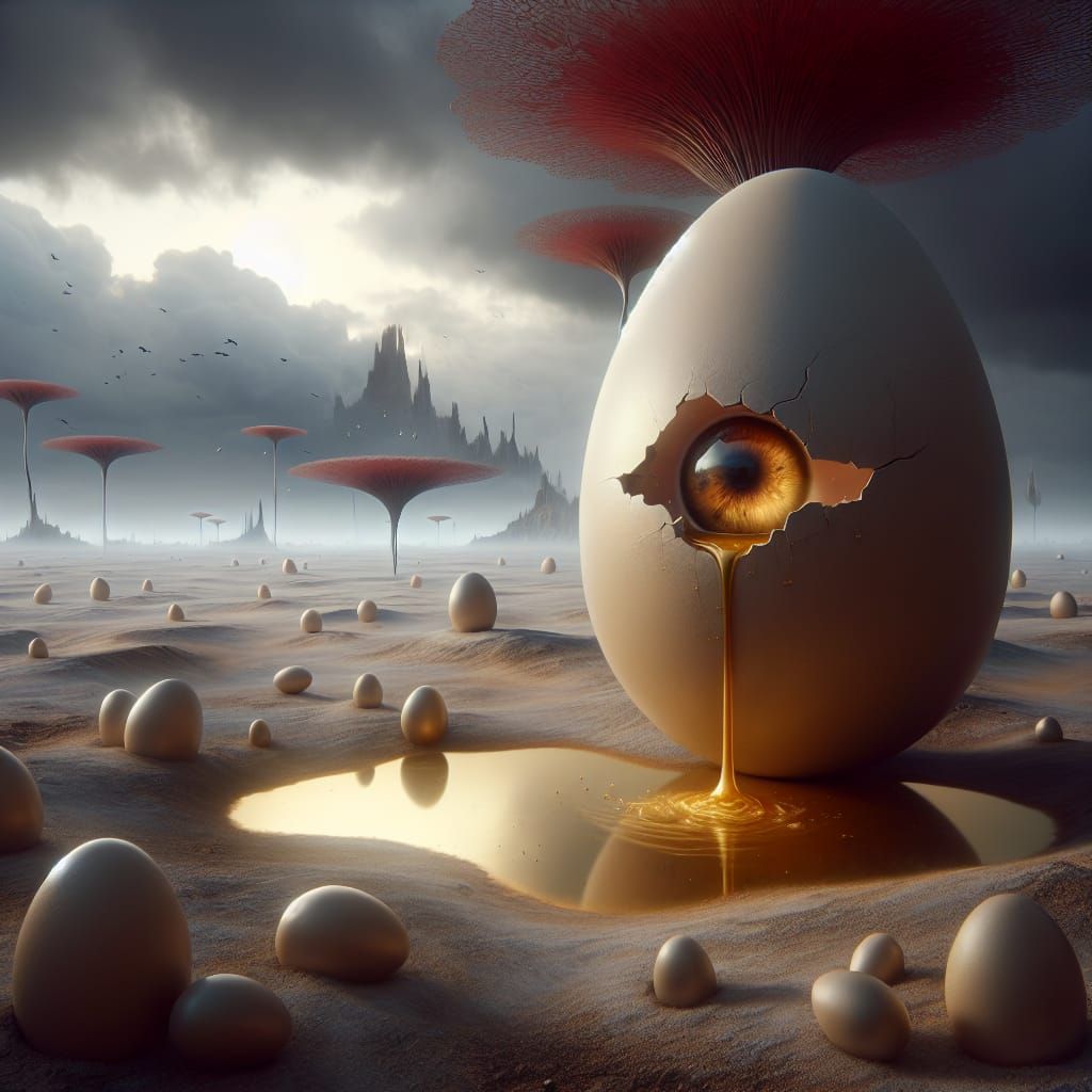 Crying Egg - Surreal Dreamscape of a Fractured Egg