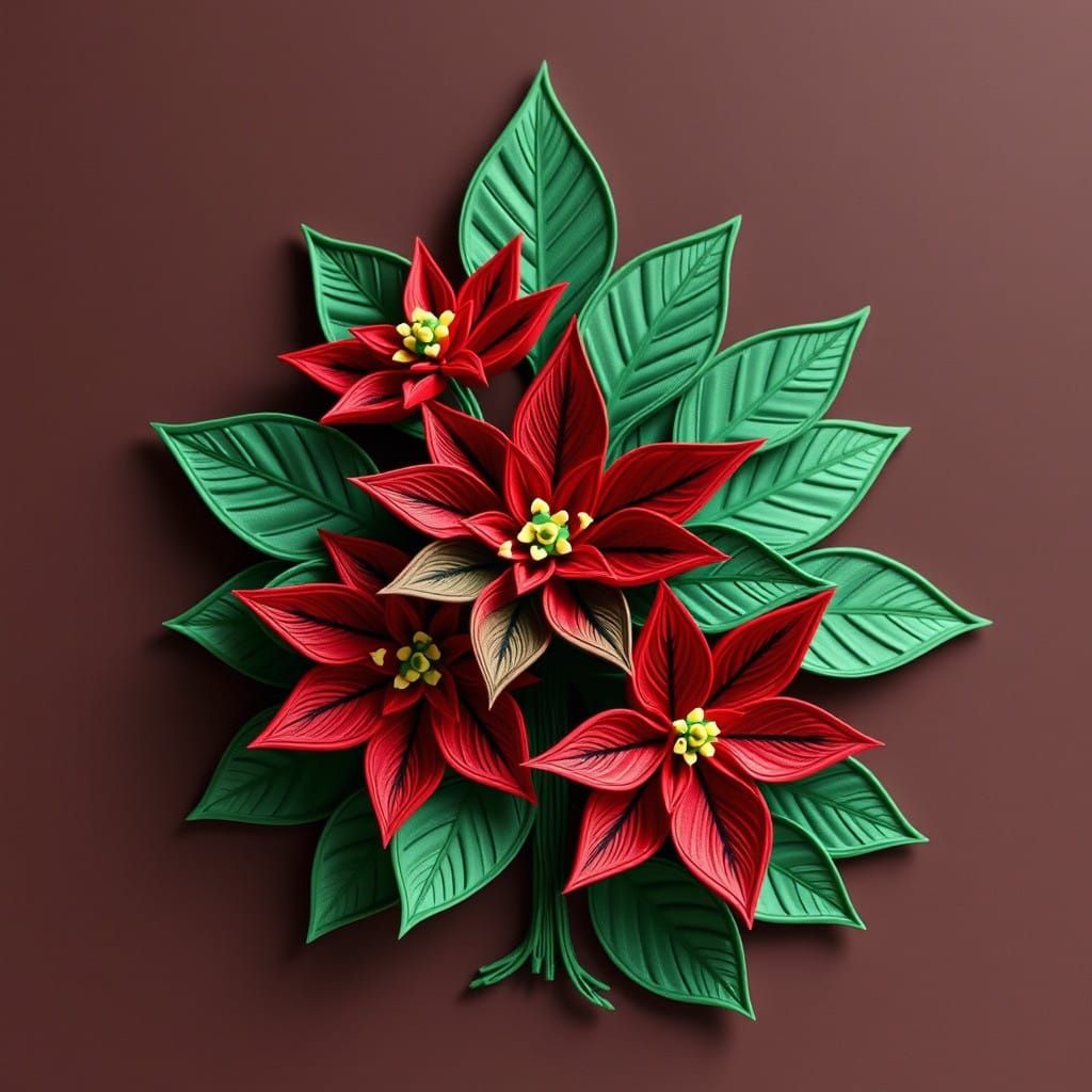 Vibrant Paper Quilling Poinsettia Blooms in Whimsi... - AI Art