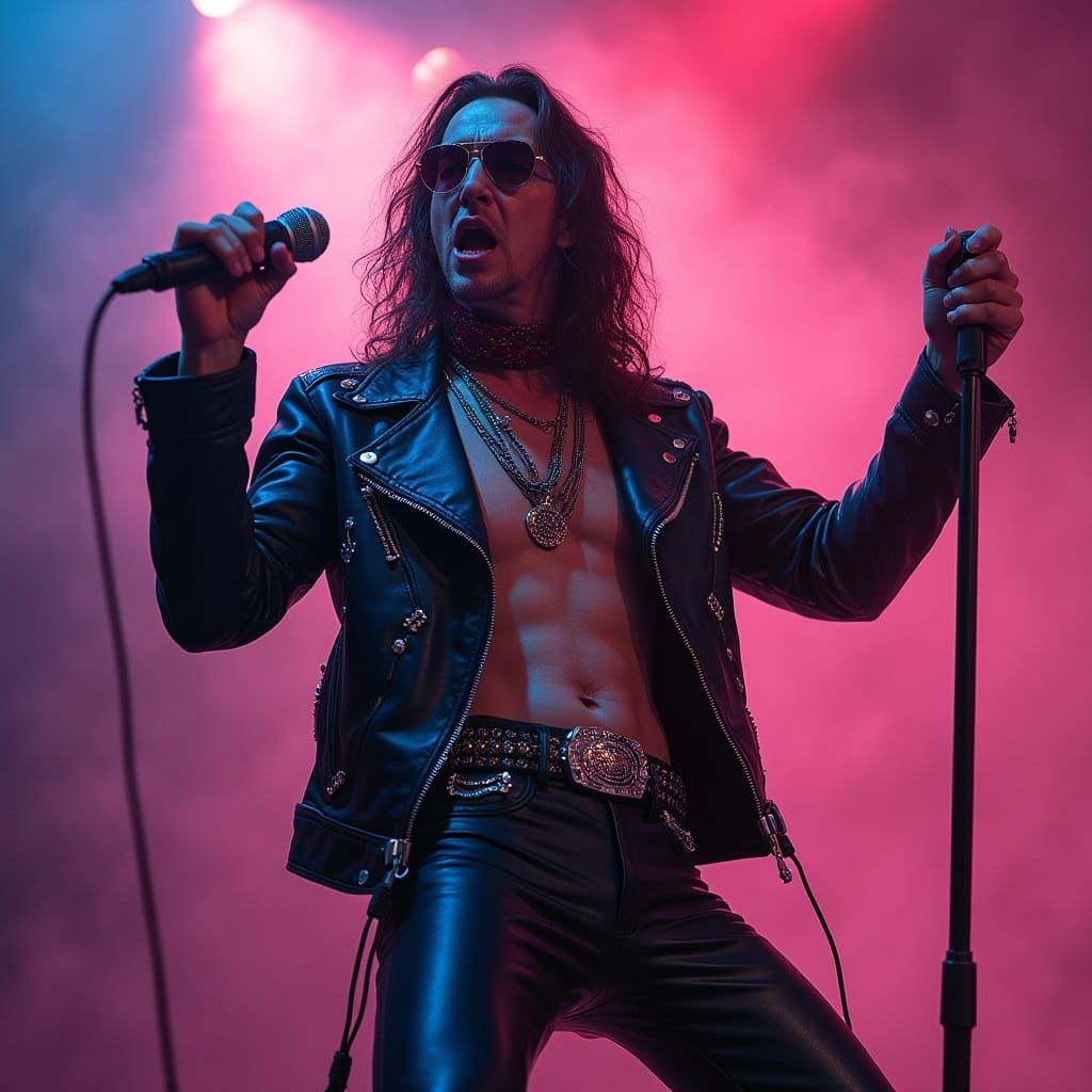 Nicholas Cage as 80s Glam Rock Icon - AI Art