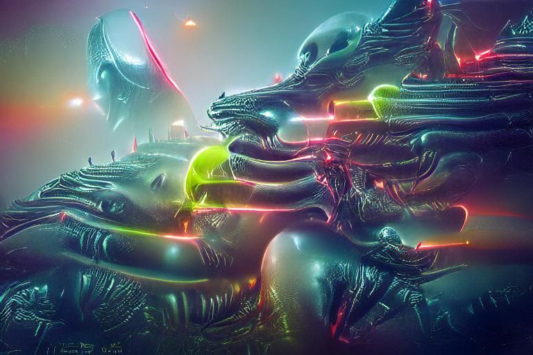 Alien invasion against other aliens by Beeple digital Vincent Di Fate ...