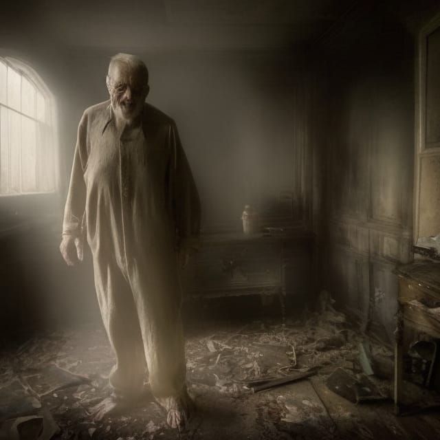 The ghostly, figure of a creepy old man appeared in the room - AI ...