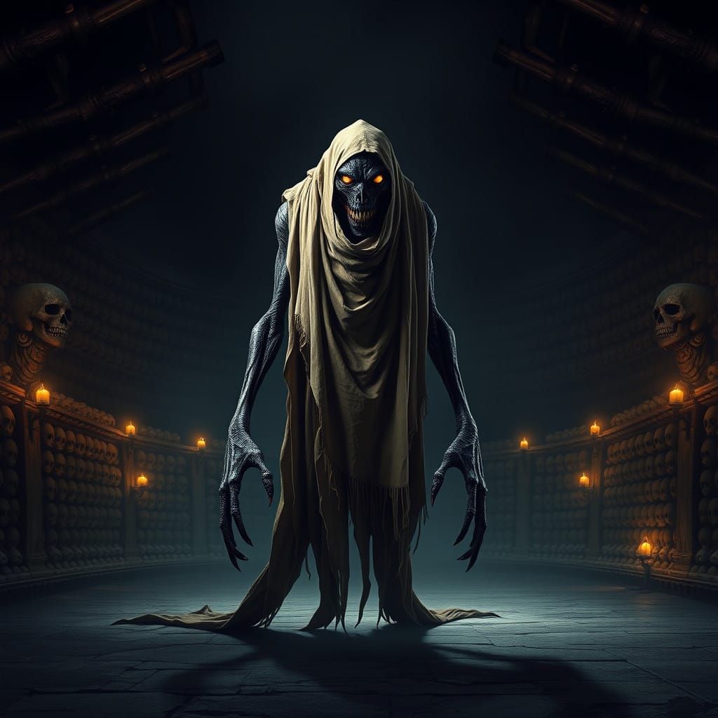 Grotesque Shadow Temple Creature in Dark Undergrou... - AI Art