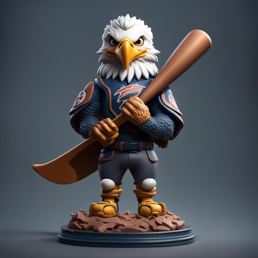 An eagle bobblehead holding a bat dresses like a baseball playwr ...