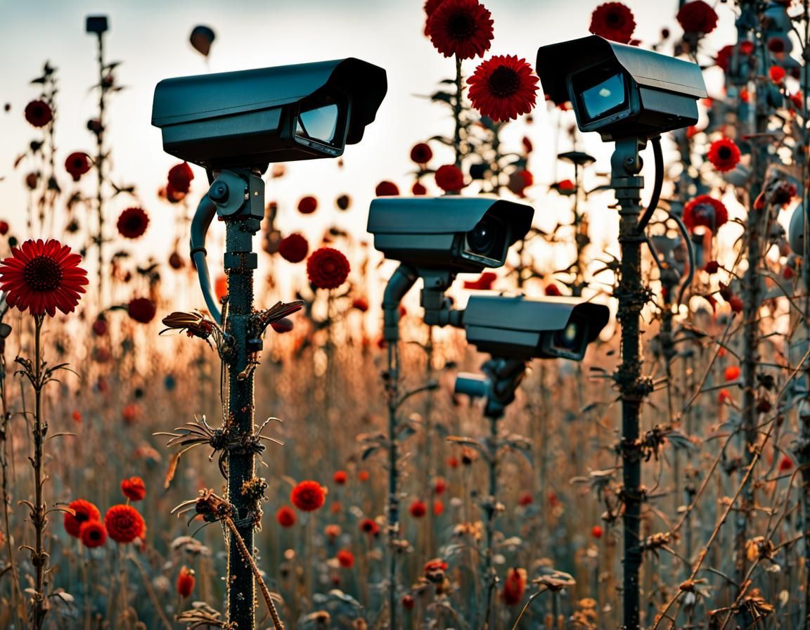 surveillance cameras blooming at the ends of stems, detailed stems ...