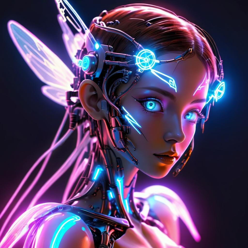 Glowing neon fairy cyborg - AI Generated Artwork - NightCafe Creator