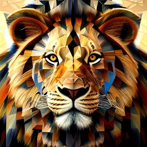 retrato de leon - Cubist Portrait of a Lion in Neo-Cubist ...