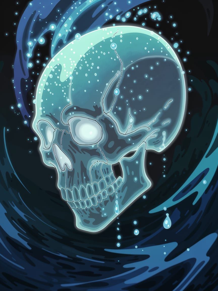 Water elemental skull, made of water skull anime