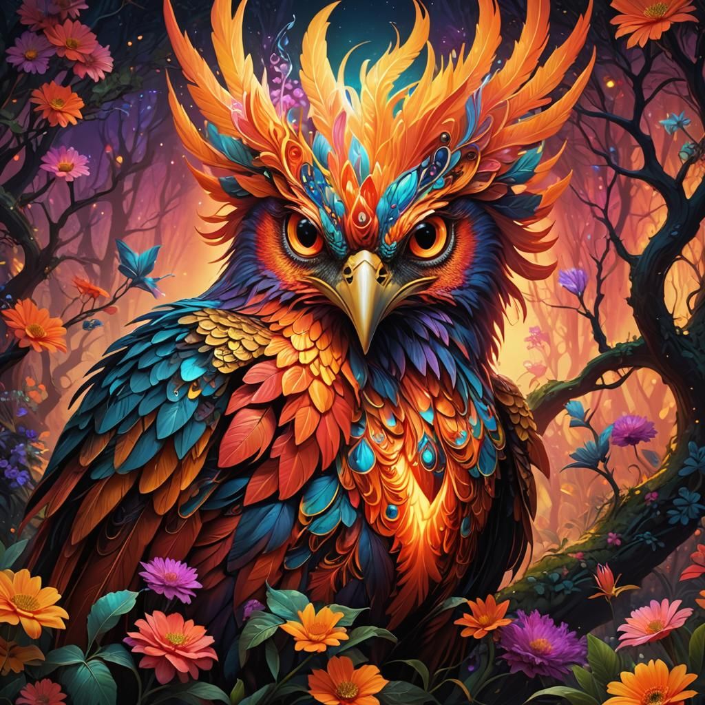 Astral Phoenix surrounded by flowers - AI Generated Artwork - NightCafe ...