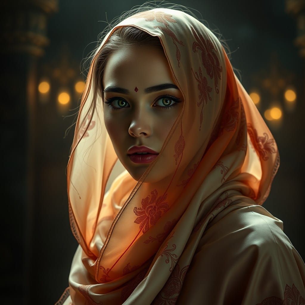 Lady wearing beautiful silk scarf - Epic Lady in Dramatic, A...