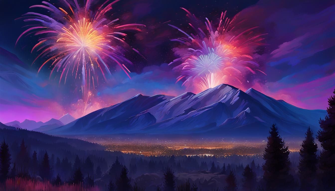 Fireworks explode over the majestic Flatiron mountain range in Boulder ...