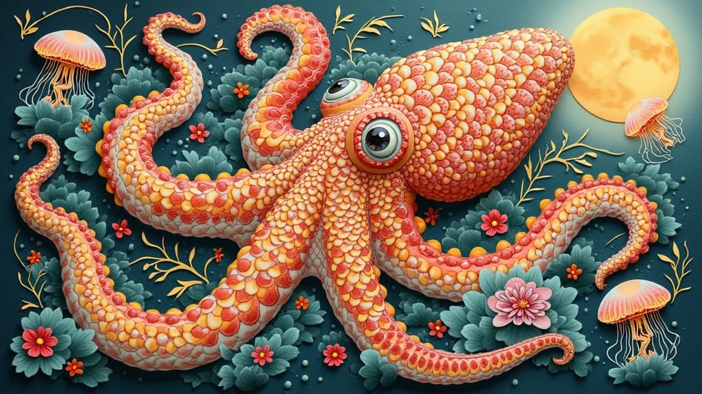 Surreal Semi-Relief Illustration of Akkorokamui Se... - AI Art