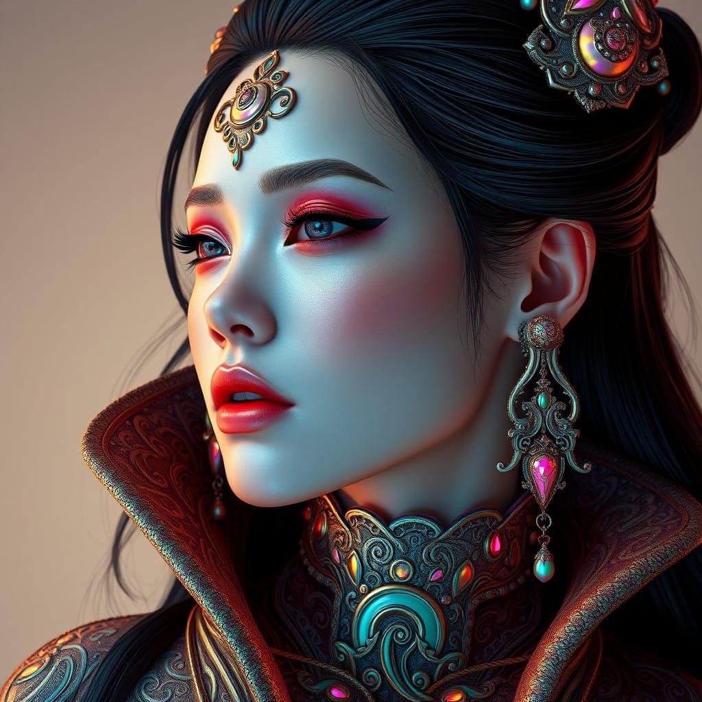 Glowing Futuristic Goddess in Vibrant, Hyperrealis... - AI Art