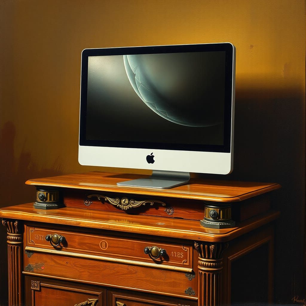 Golden Age Computer Study in Oil - AI Art