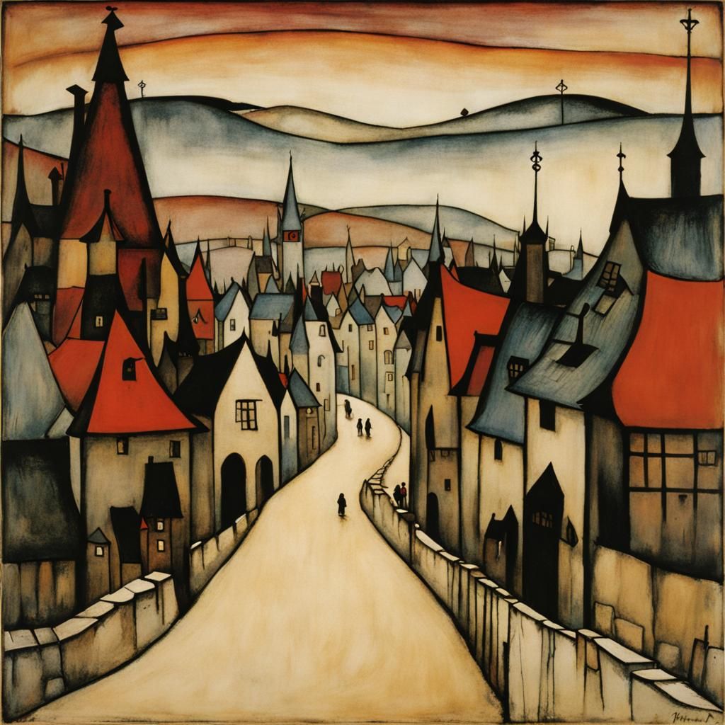 little town by Arthur Rackham and Paul Klee - AI Generated Artwork ...