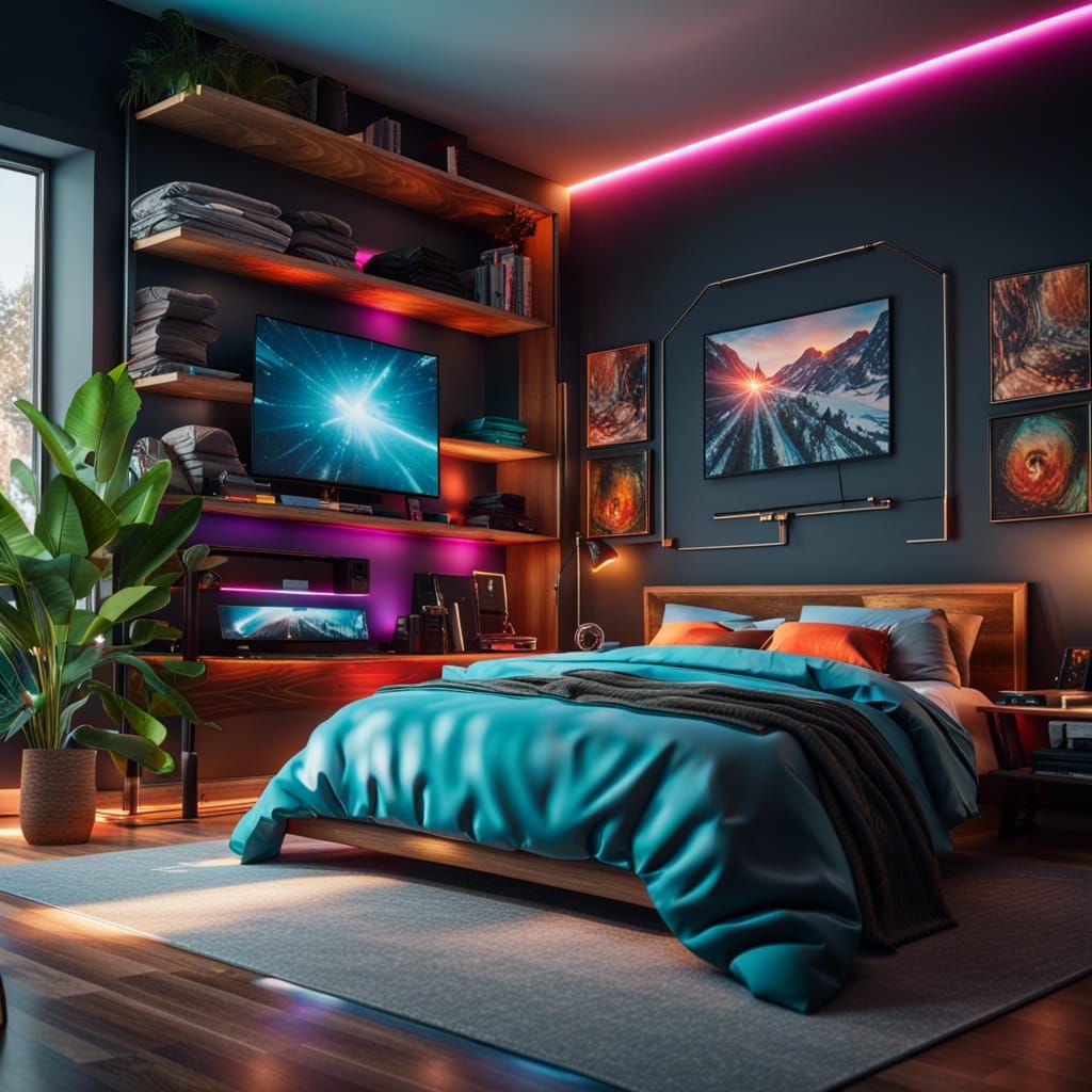 Modern bedroom with computeur setup - AI Generated Artwork - NightCafe ...
