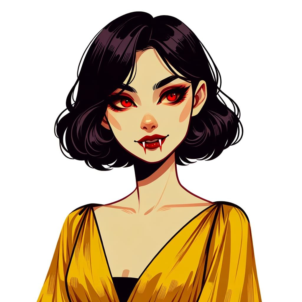 Une beauté diabolique, elle des yeux rouge rubis, une chevelure courte ...