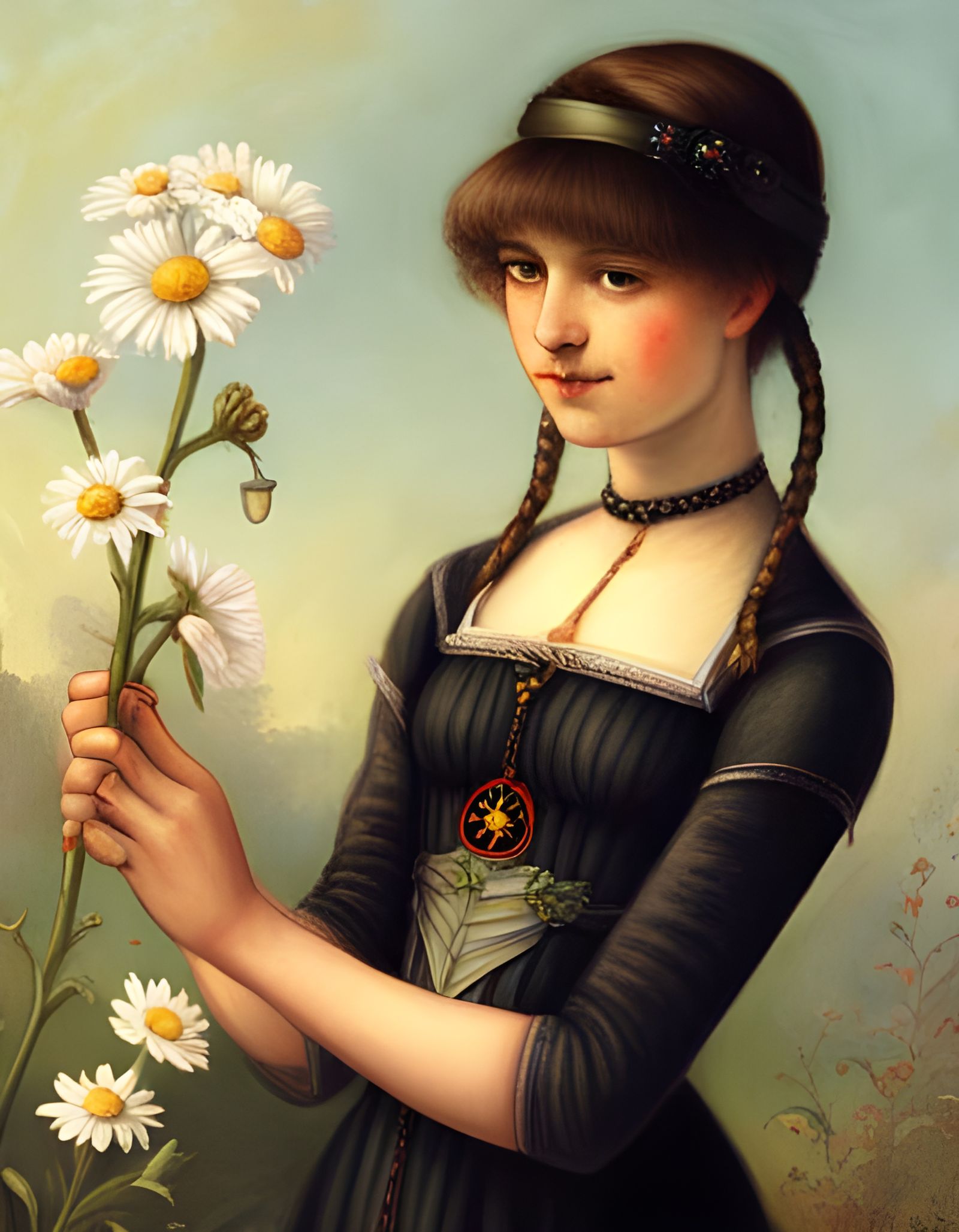 daisy goth girl, picking daisy flowers2 - AI Generated Artwork ...