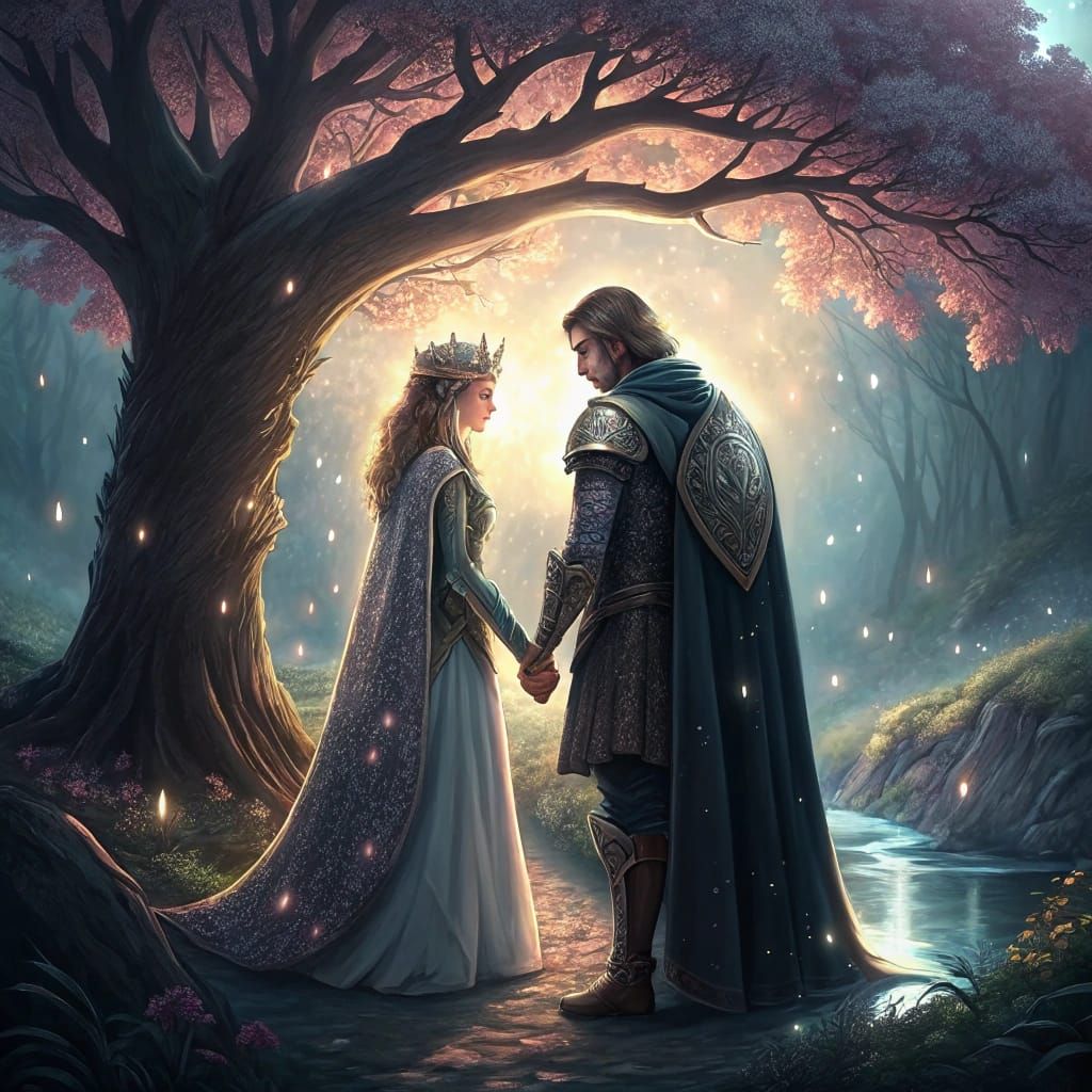 Eternal Lovers Bask in Radiant Cosmic Glow - AI Art