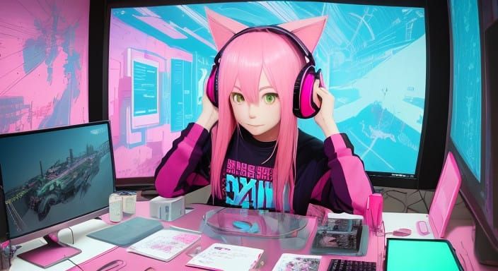 - Gamer Girl in Vibrant Pink Style