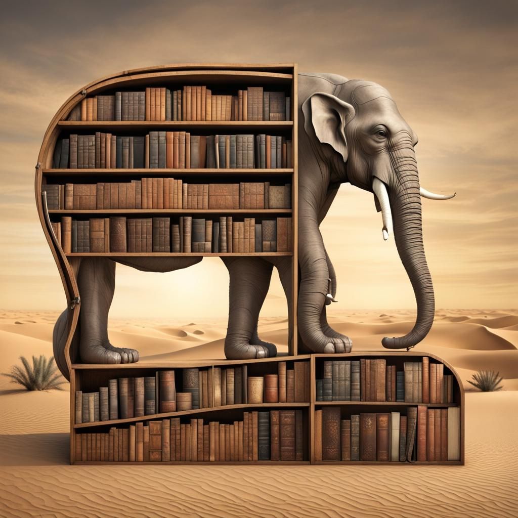 Giant book shelf in the shape of an elephant, filled with books of all ...
