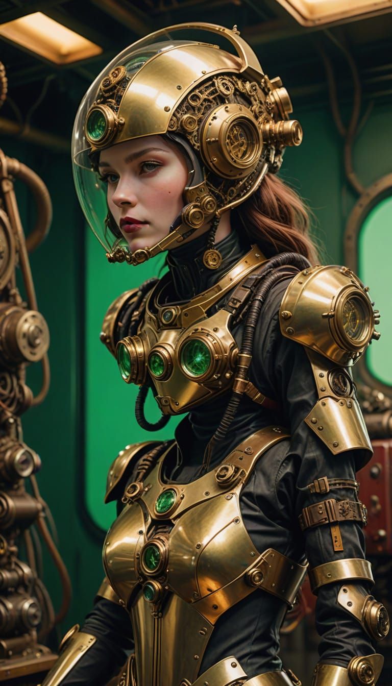 Steampunk Alien Goddess in Green Screen - AI Art