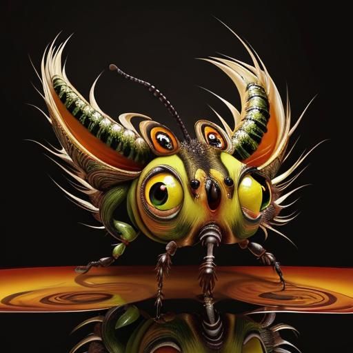 a painting of a bug sitting on top of a vegetable, a surrealist painting, by Android Jones ...