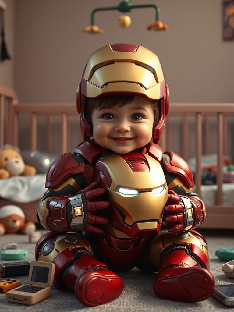 Tiny Iron Man Baby in Cozy Nursery - AI Art