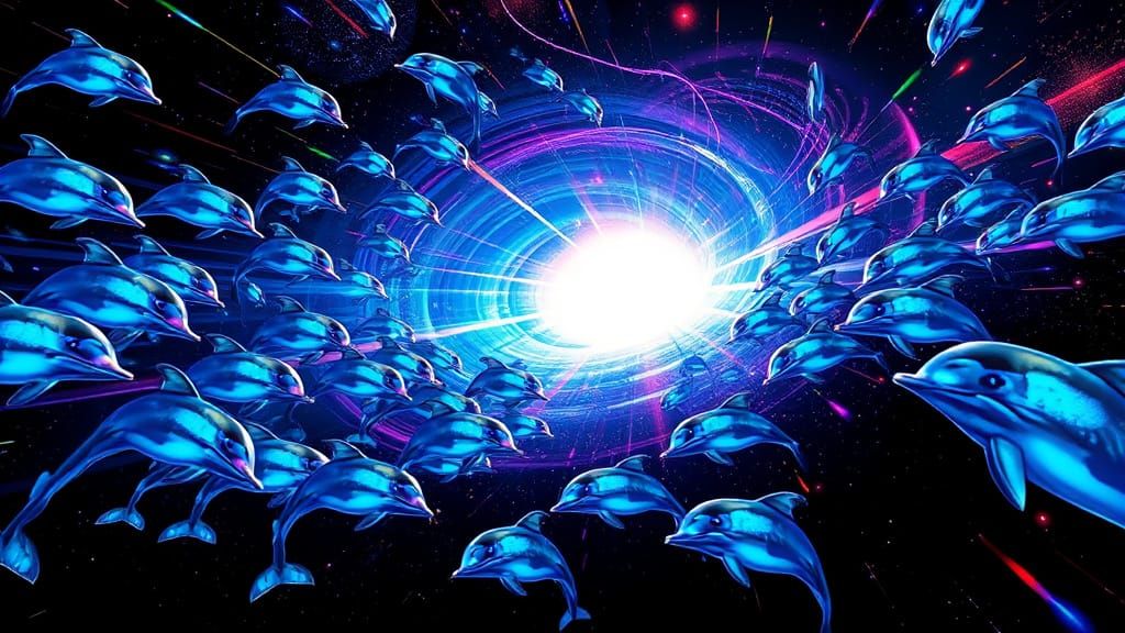 Dolphin Dreams - 06 - Electric Blue Dolphins in Cosmic Dance