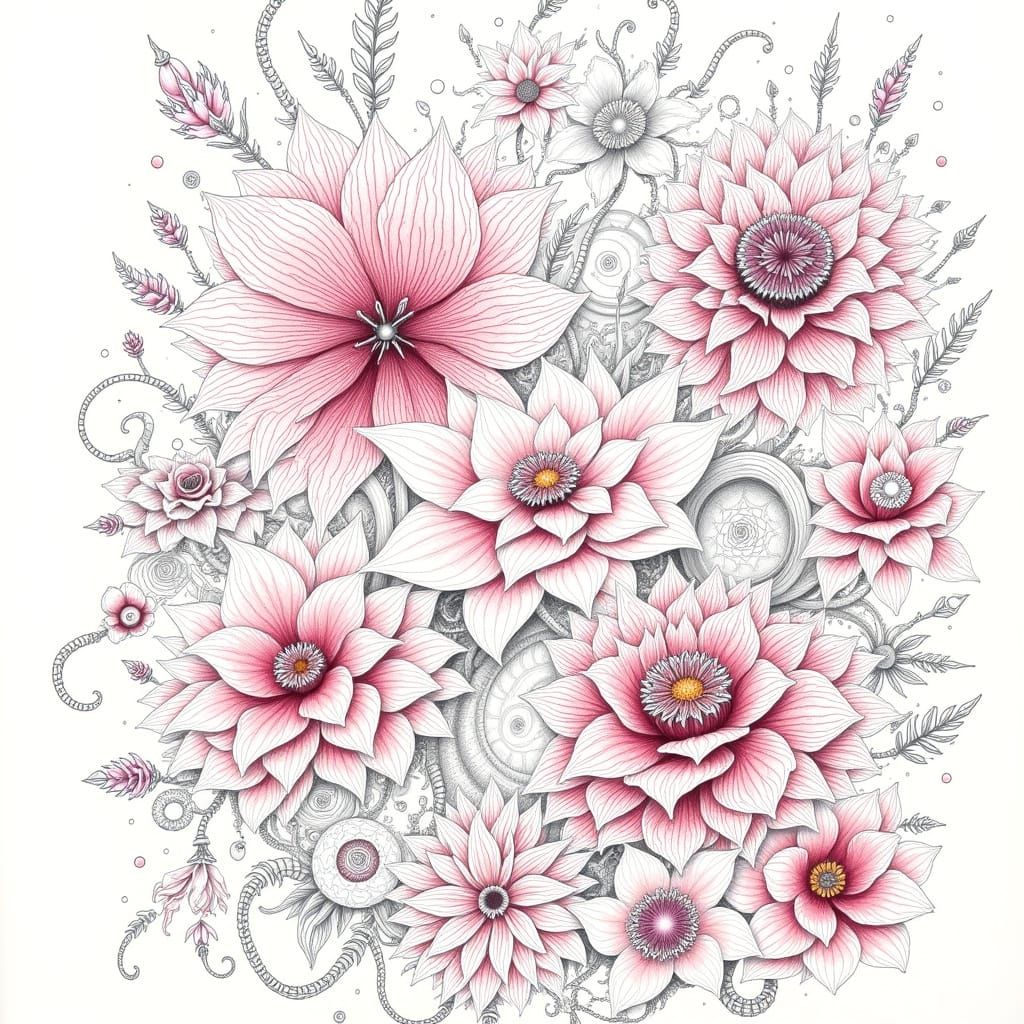 Vibrant Floral Fractal Doodle in Whimsical Cartoon... - AI Art