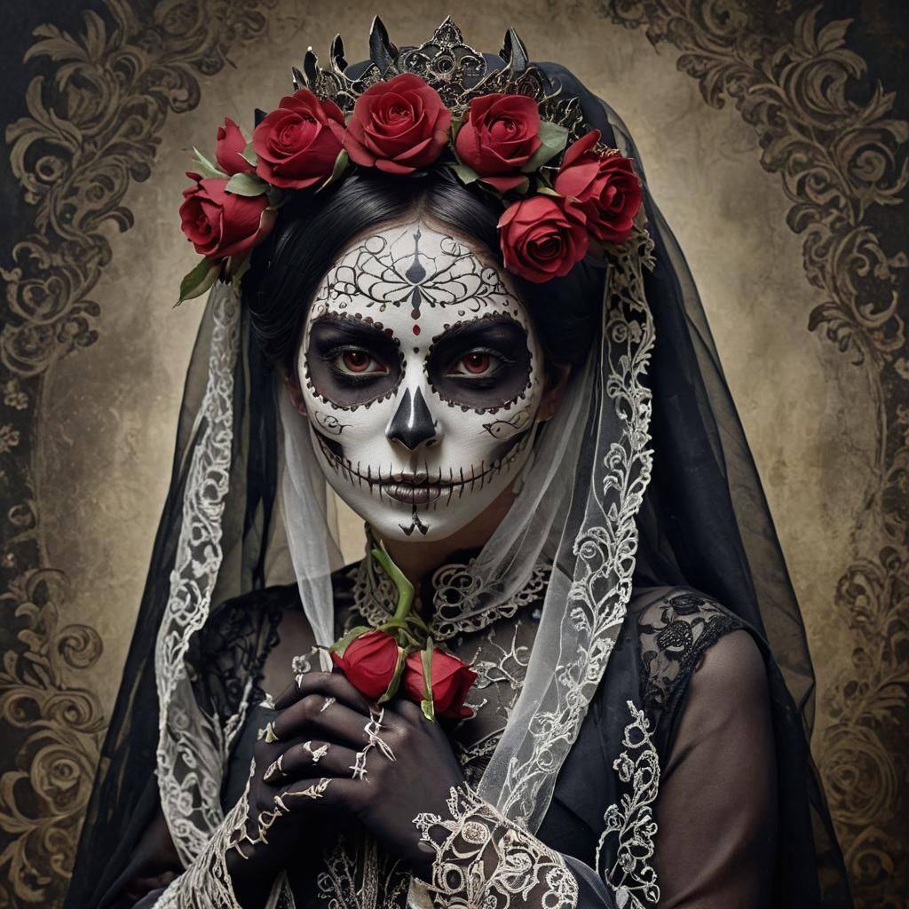 Stunning Veiled Figure with Red Rose: A Masterpiece of Cinematic Art ...