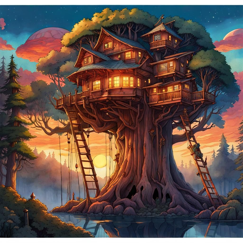 Treehouses - 14 - AI Generated Artwork - NightCafe Creator