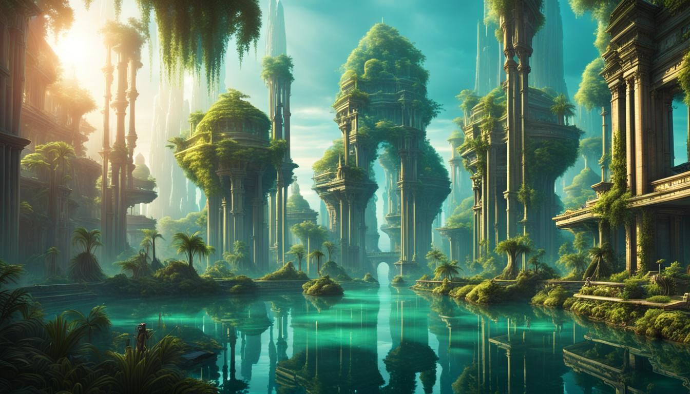 The fantastic mythical ancient civilization of Lemuria in futuristic ...