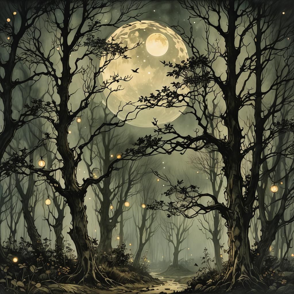 "Moonlit Forest" by Arthur Rackham: Create an enchanting, fairy light ...