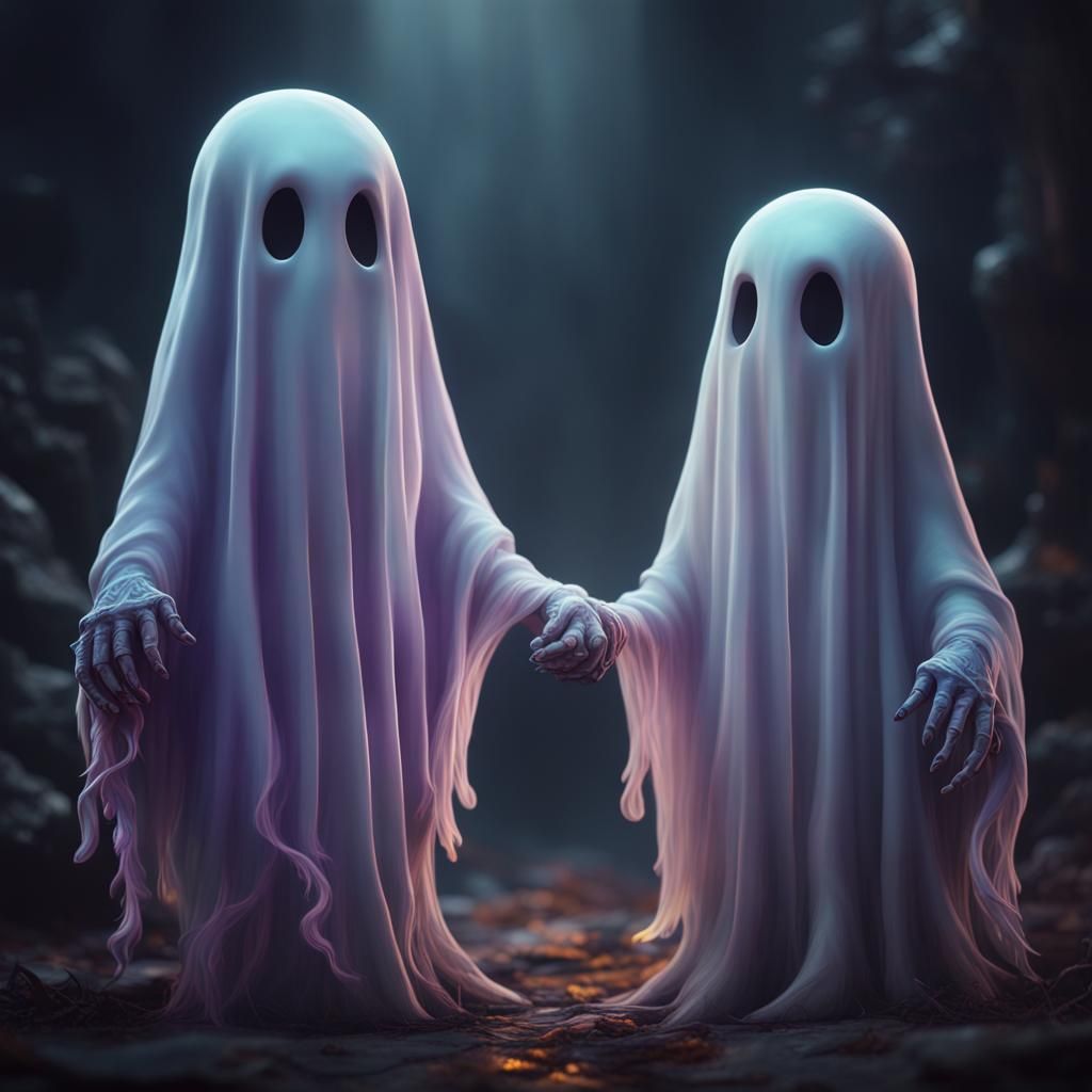 Two small cute ghosts holding hands - AI Generated Artwork - NightCafe ...
