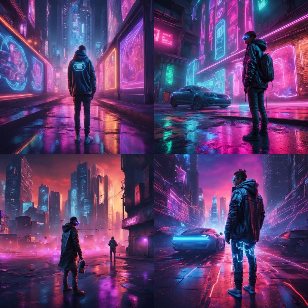 Cyberpunk Street Artist Creates Neon Graffiti Mast... - AI Art