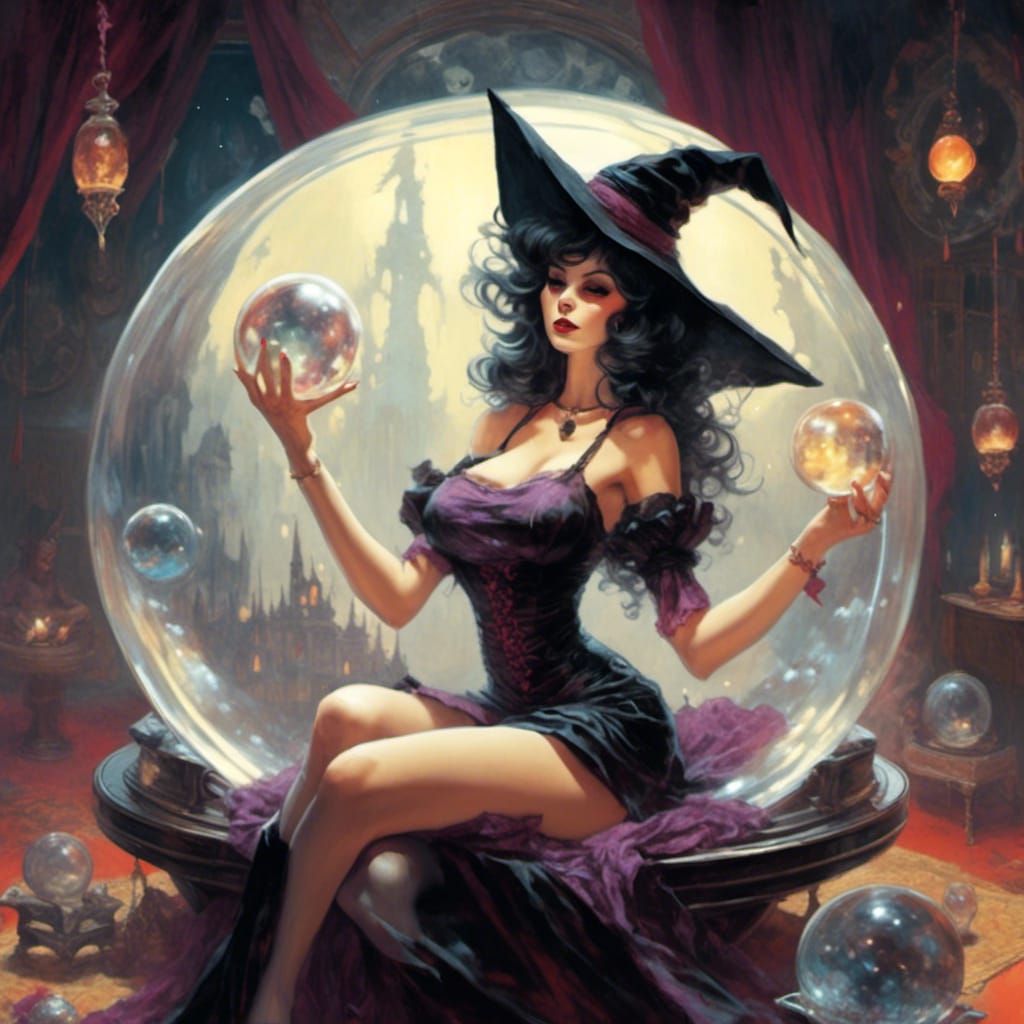 Pin Up Witch Crystal ball - AI Generated Artwork - NightCafe Creator
