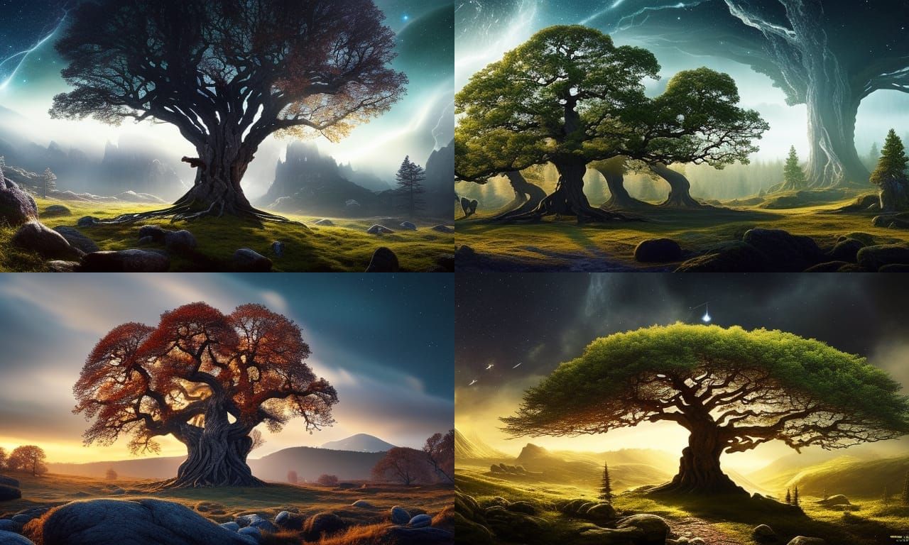 Yggdrasill, A gigantic Ash Tree with Nordic runes holding up small ...