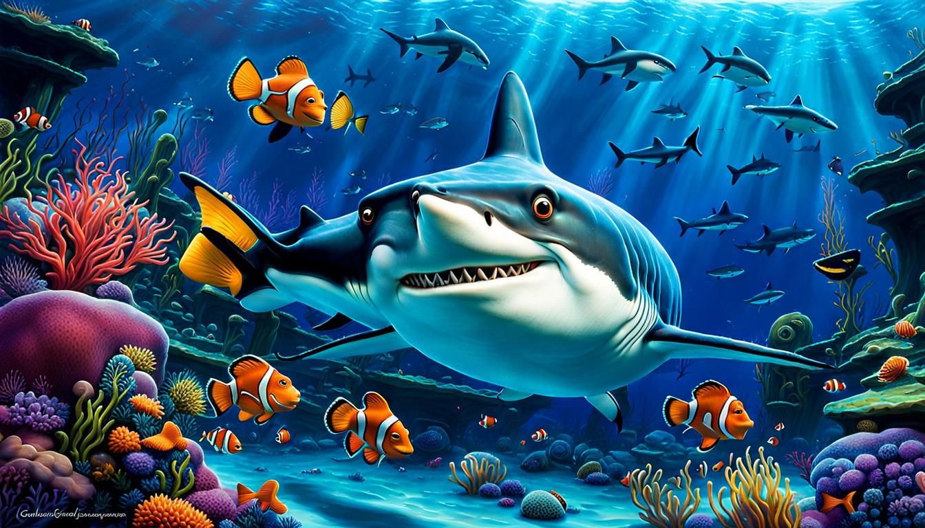 Bruce from Finding Nemo “Fish Are Our Friends” - AI Generated Artwork ...