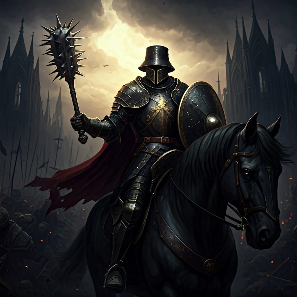 Dark Fantasy Knight in Gothic Landscape - AI Art