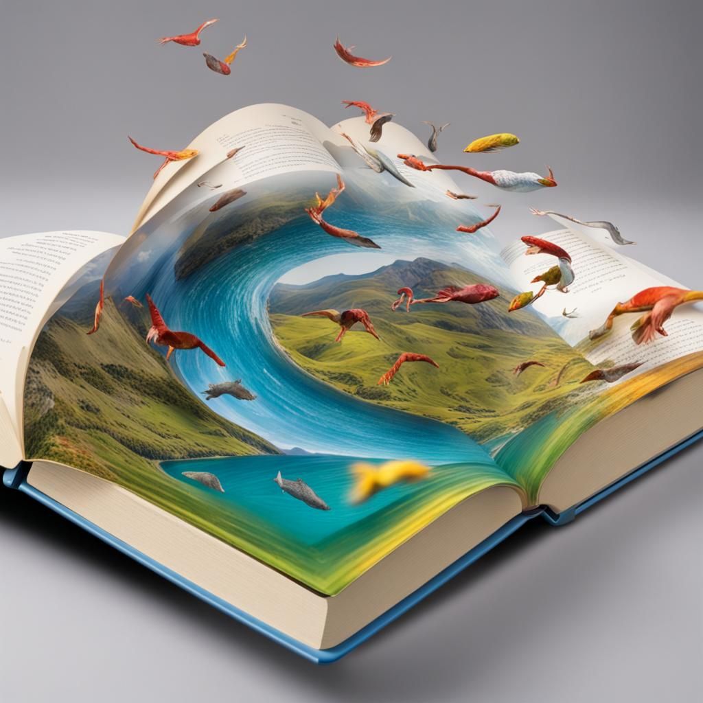 books on a table, the pages come alive with 3d images of Wales jumping ...